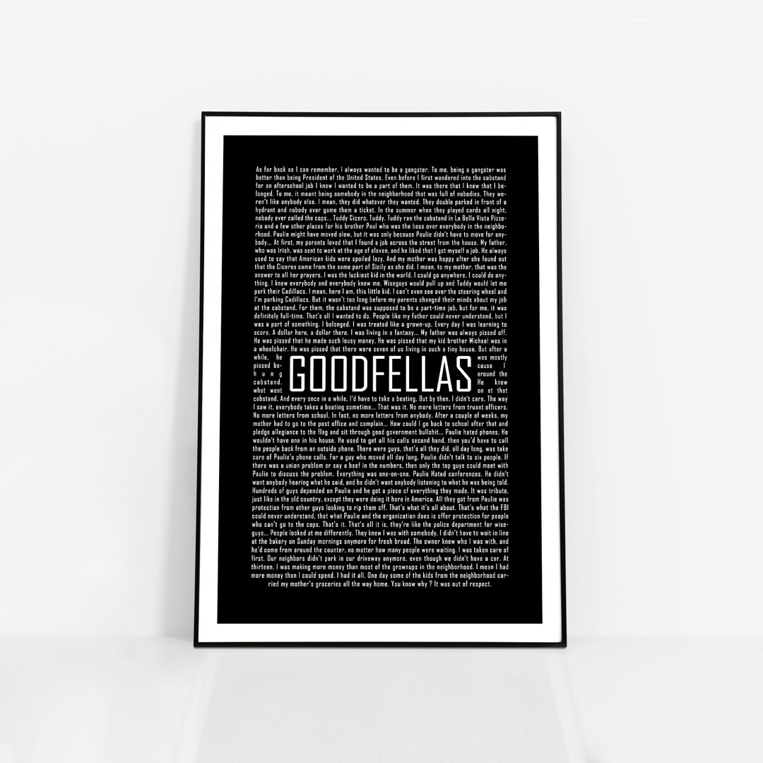 Goodfellas Monologue Opening Poster Movie Print - Martin Scorsese Wall ...