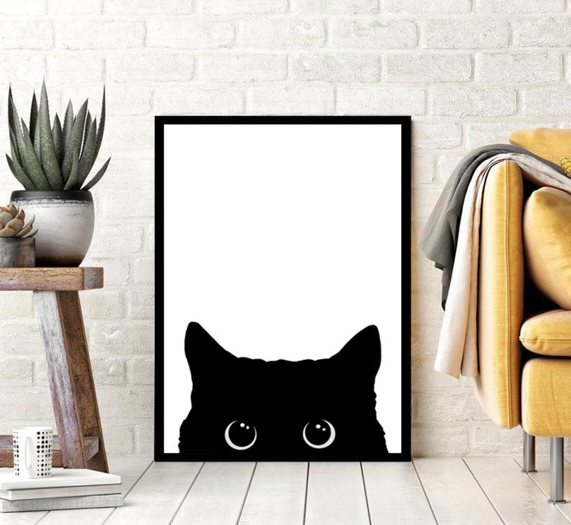 Black Cat Instant Download Kitty Print Minimal Cat Print | Etsy
