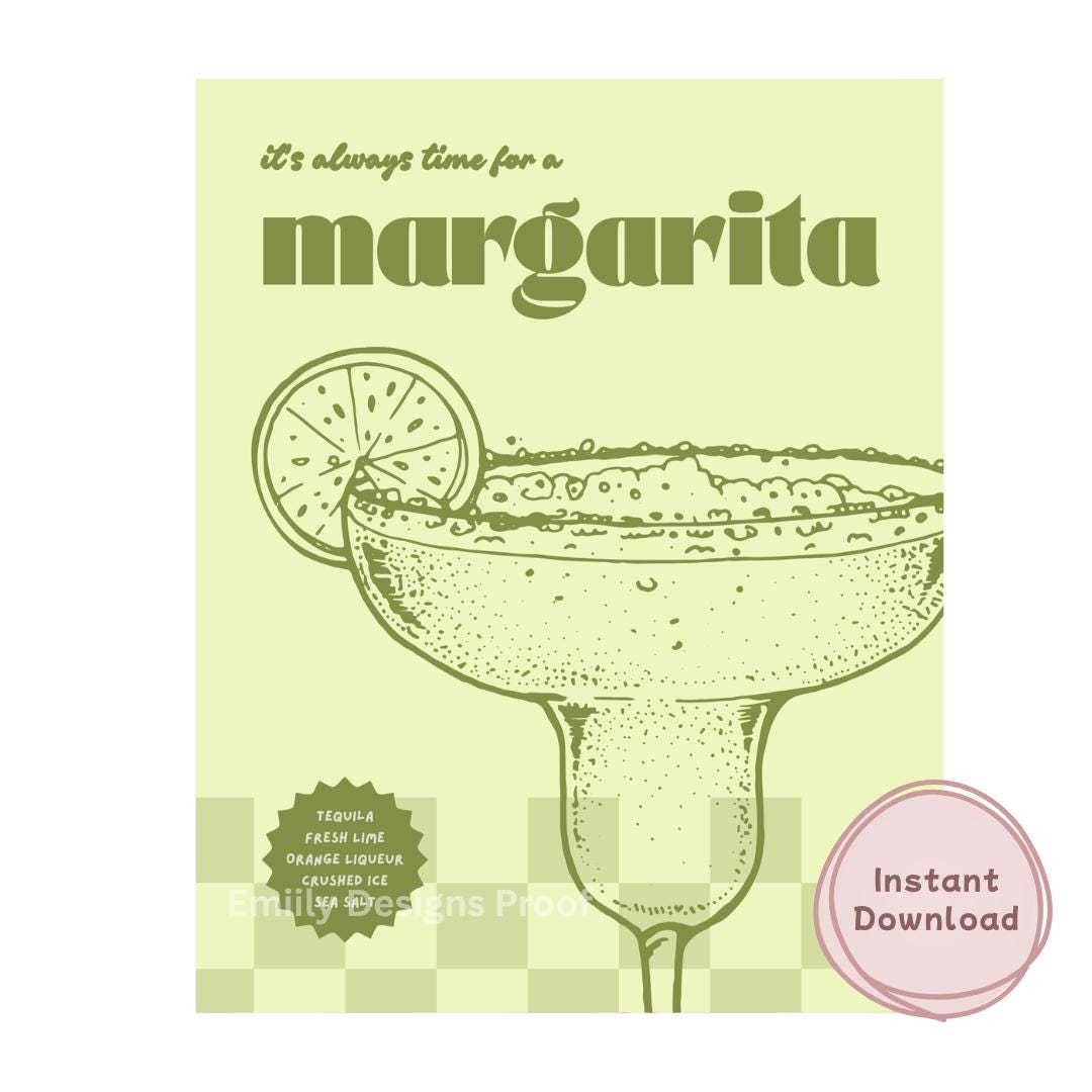 Margarita Time Print (green) | Instant Digital Download! Groovy, 70s - Etsy