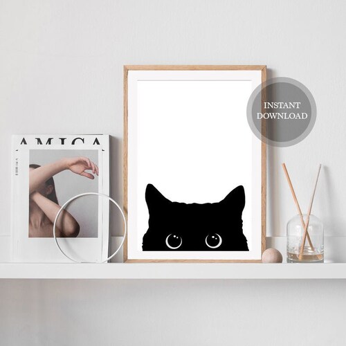 Black Cat Instant Download Kitty Print Minimal Cat Print - Etsy