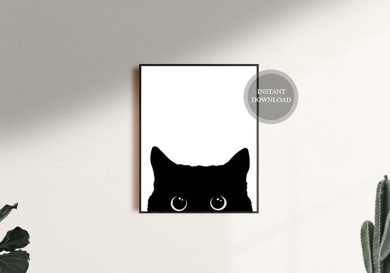 Black Cat Instant Download Kitty Print Minimal Cat Print | Etsy
