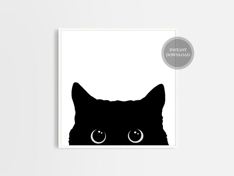 Black Cat Instant Download Kitty Print Minimal Cat Print | Etsy
