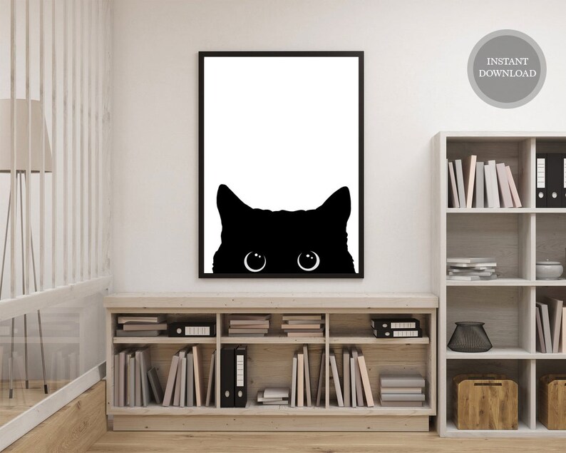 Black Cat Instant Download Kitty Print Minimal Cat Print | Etsy