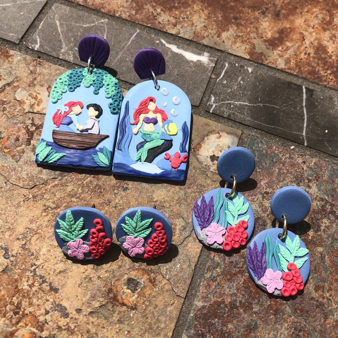 Ariel Inspired Earrings, Polymer Clay Earrings - Etsy