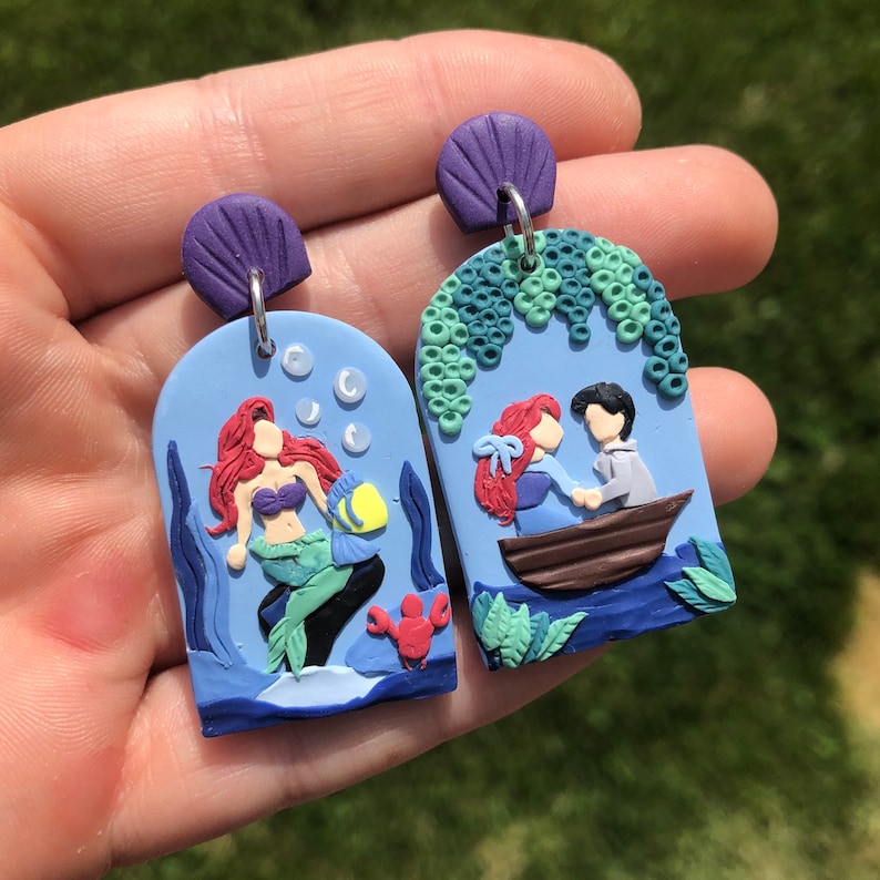 Ariel Inspired Earrings Polymer Clay Earrings - Etsy