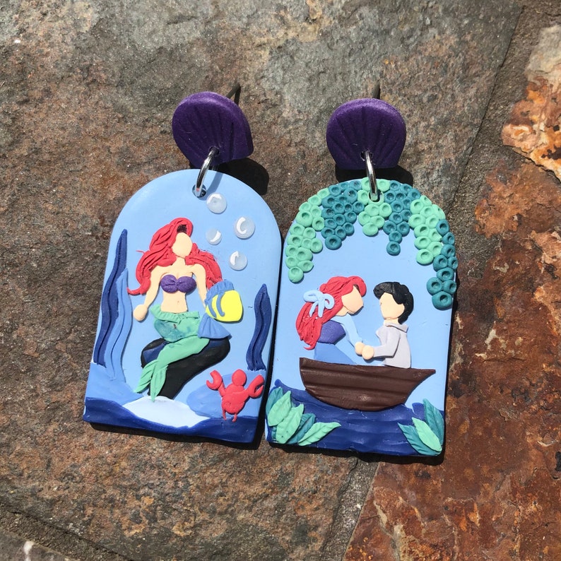 Ariel Inspired Earrings Polymer Clay Earrings - Etsy