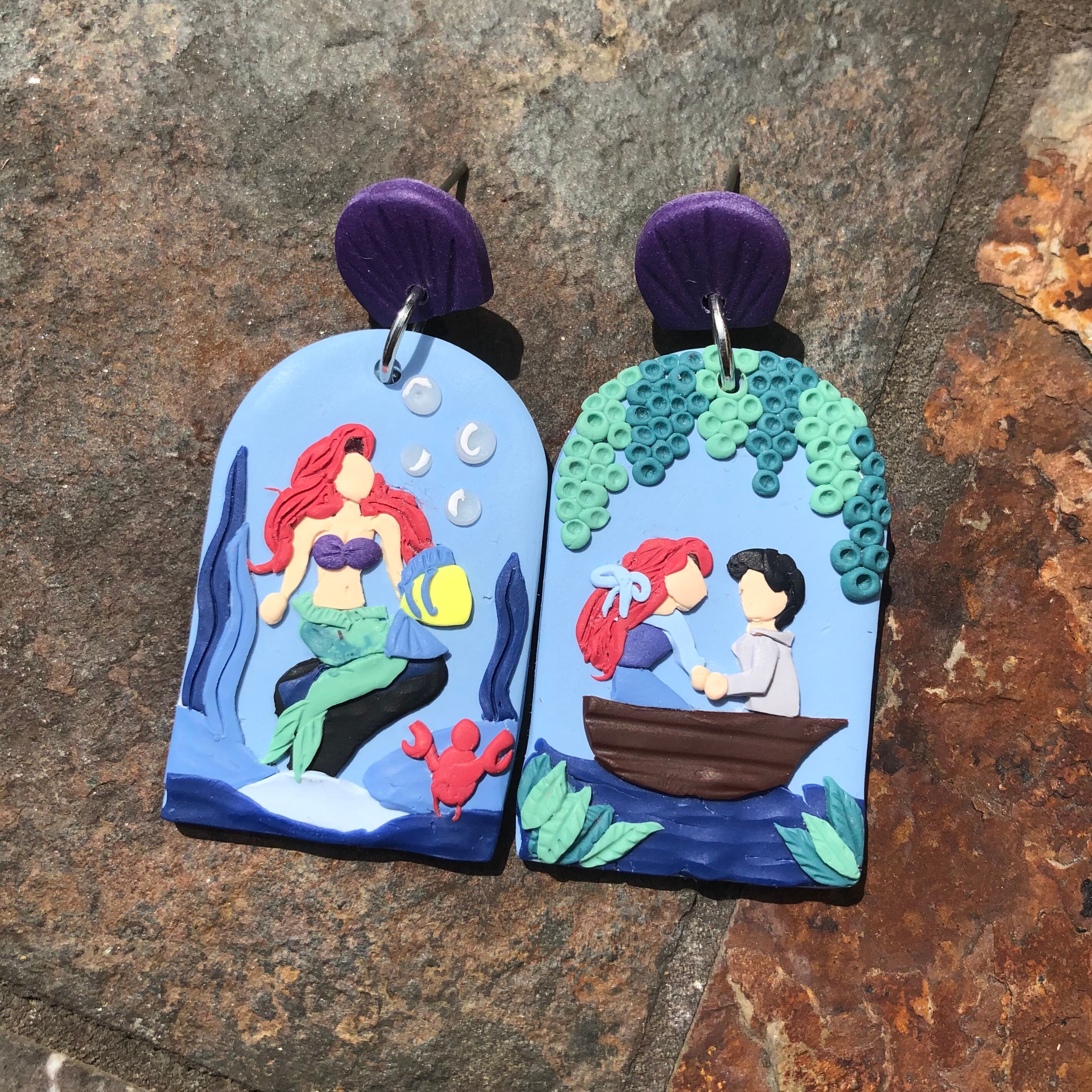 Ariel Inspired Earrings, Polymer Clay Earrings - Etsy