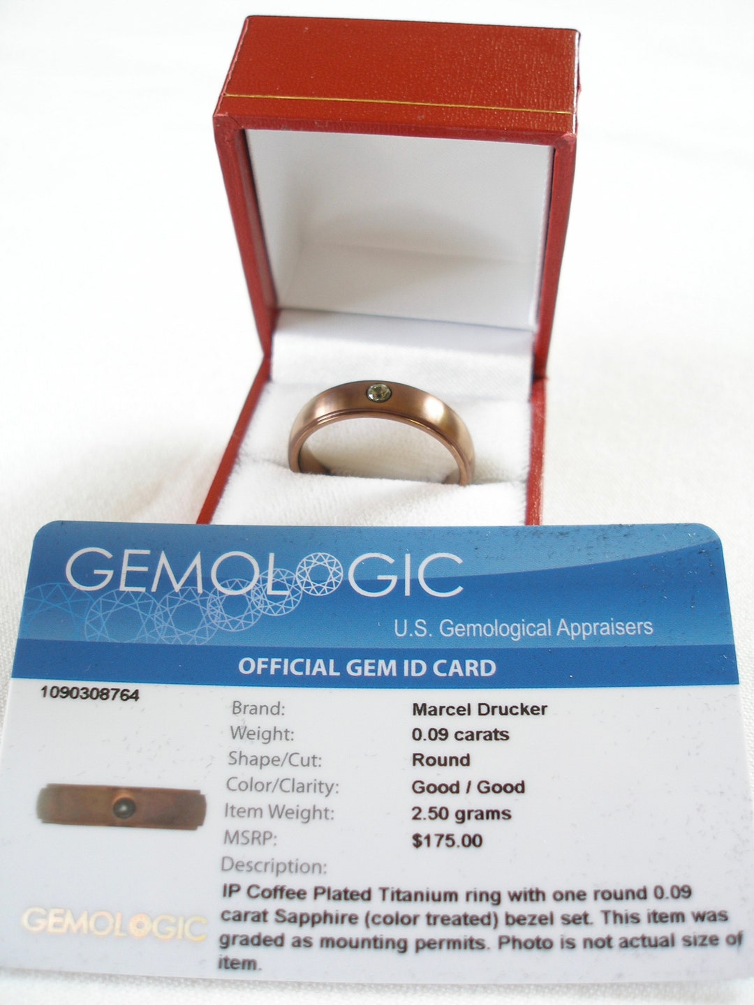 MENS- Marcel Drucker Green Sapphire Solitaire Copper Color Titanium ...