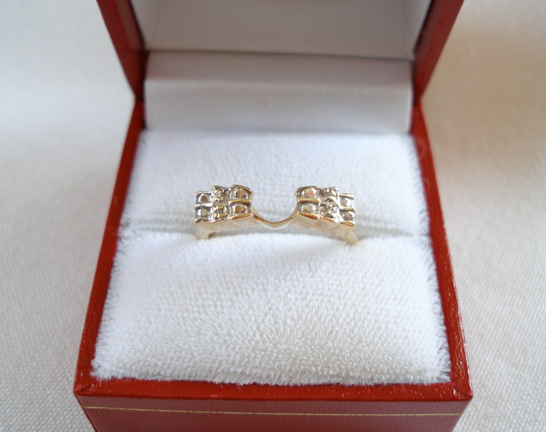 14k Yellow Gold Ring 'guard' With Accent Diamonds - Etsy