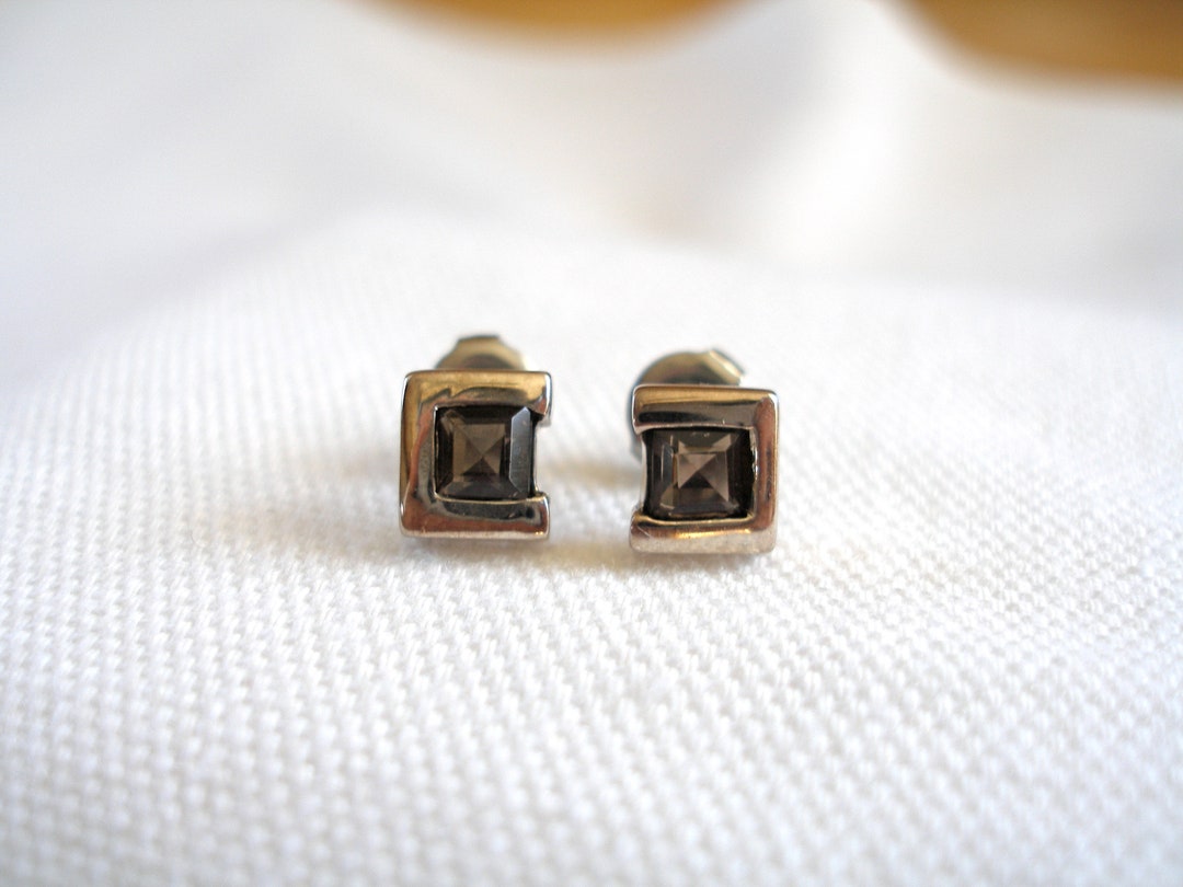 Boma, Italy - Smokey Topaz Solitaire Sterling Silver 'box' Earrings - Etsy