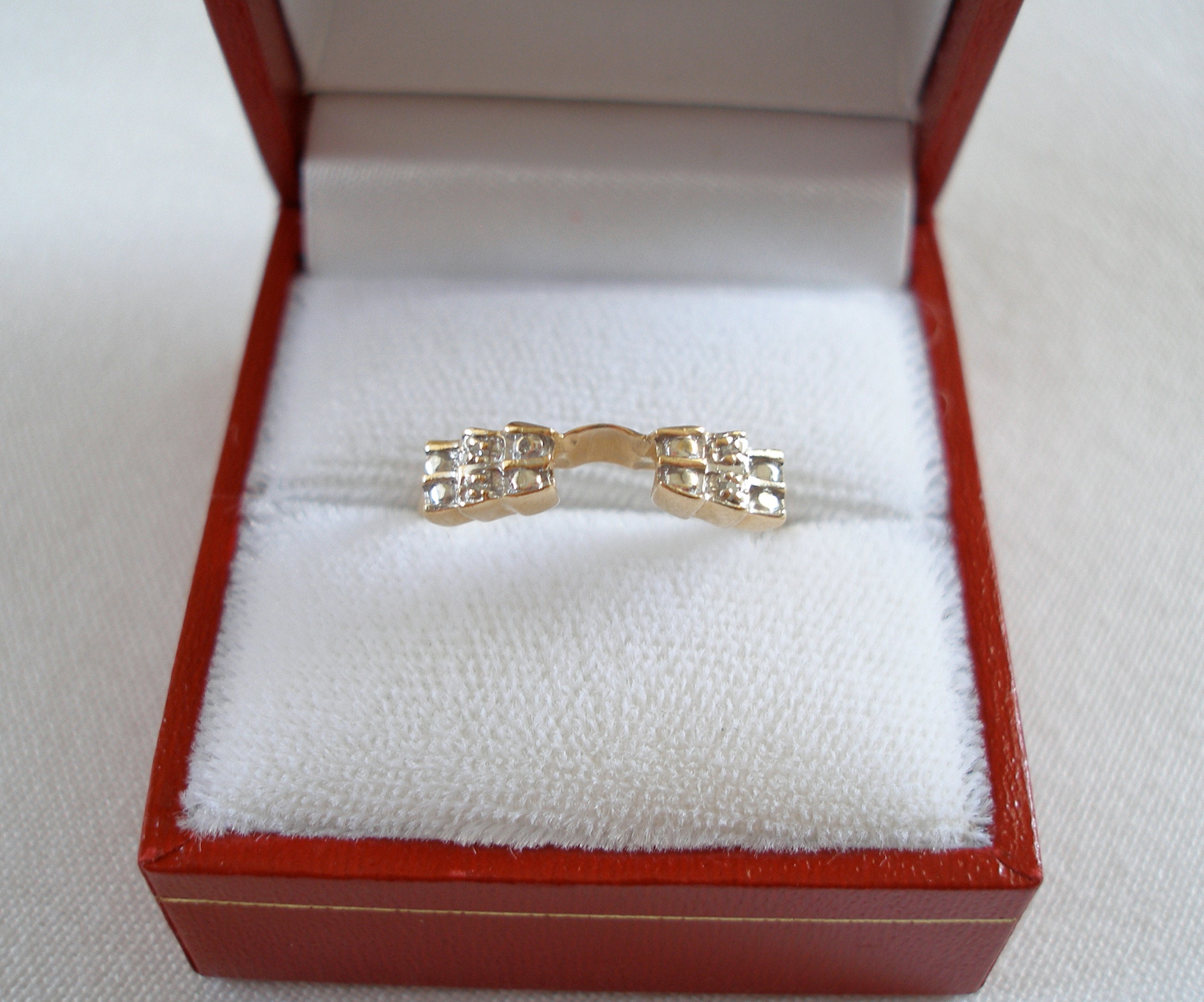 14k Yellow Gold Ring 'guard' With Accent Diamonds - Etsy