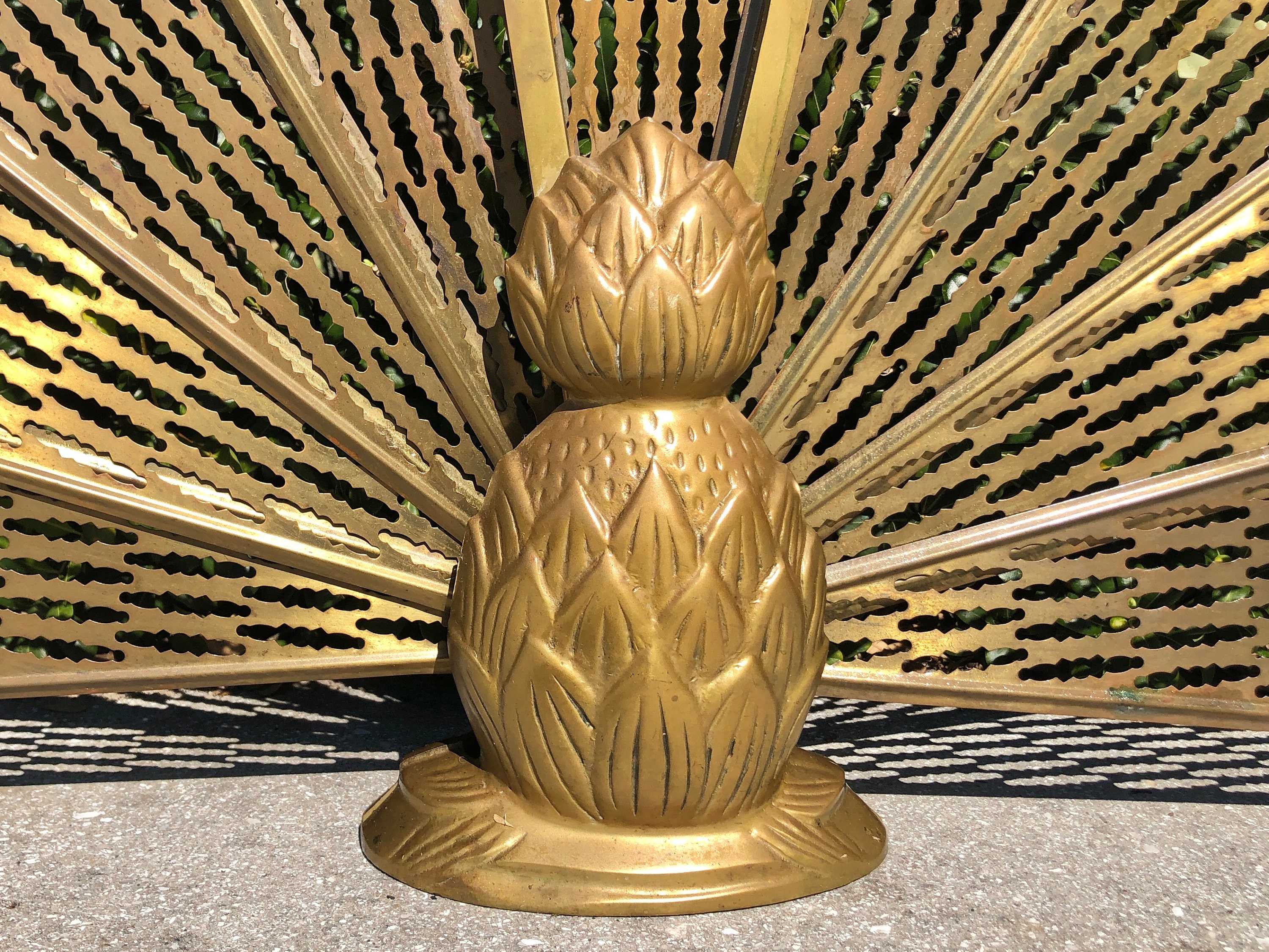 Vintage Brass Pineapple Peacock Fireplace Screen Midcentury Mid-century MCM Home Hearth Decor ...