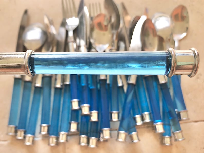 26-piece Vintage Gibson Blue Lucite Acrylic Silverware Flatware Forks ...