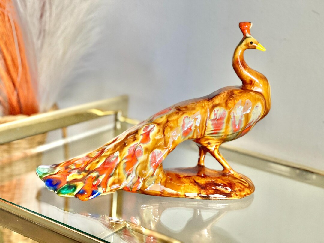 Vintage Ceramic Peacock Statue Multicolored Glaze Mullins Pottery ...