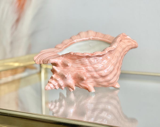 Vintage Peach Conch Shell Ceramic Planter | Sculpture Decor Accent Gift ...