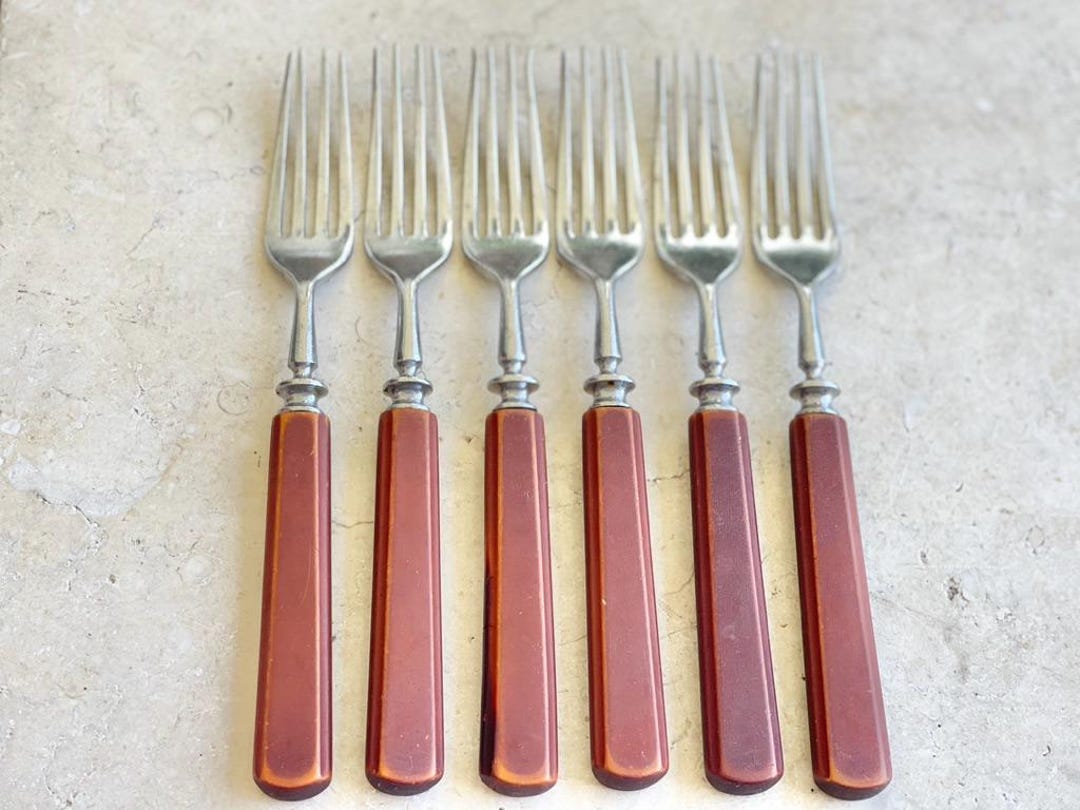 Set of 6 Vintage Dark Caramel Bakelite Dinner Forks | Midcentury Modern ...
