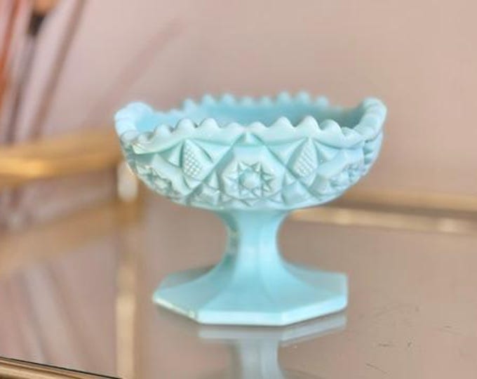 Vintage Aqua Fostoria Winburn Compote Dish Turquoise Blue Milk Glass ...