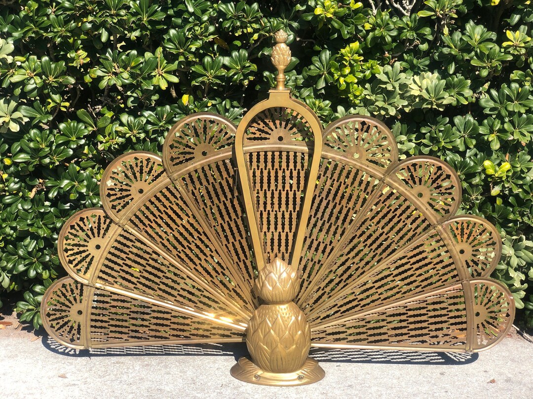 Vintage Brass Pineapple Peacock Fireplace Screen | Midcentury Mid-century MCM | Home Hearth ...