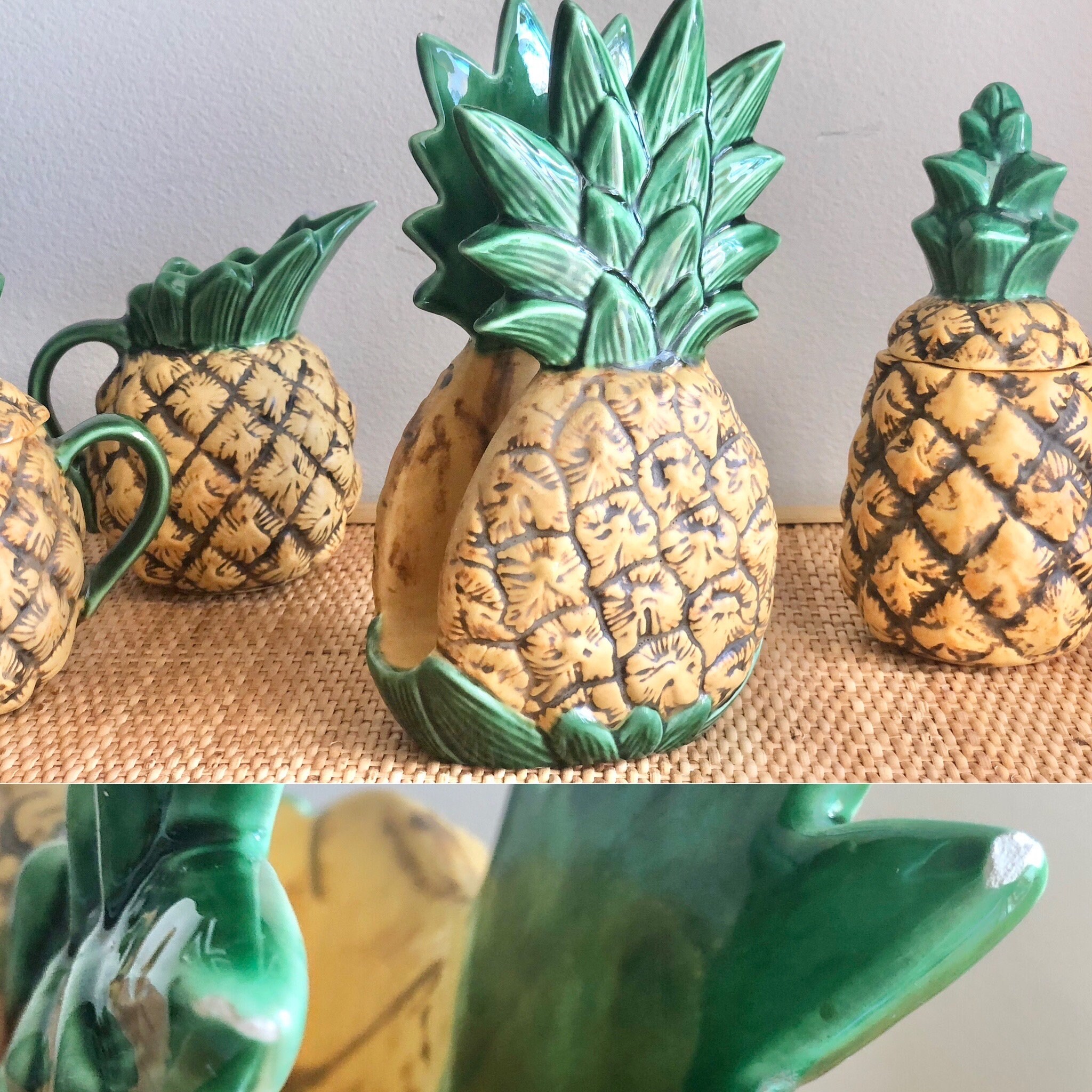 6-piece Vintage Pineapple Pottery Serving Set Creamer Sugar Bowl ...
