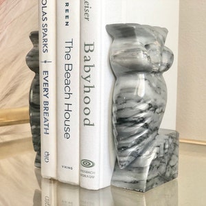 Grey Solid Marble Stone Pair of Owl Bookends | Book Ends Gift Library ...