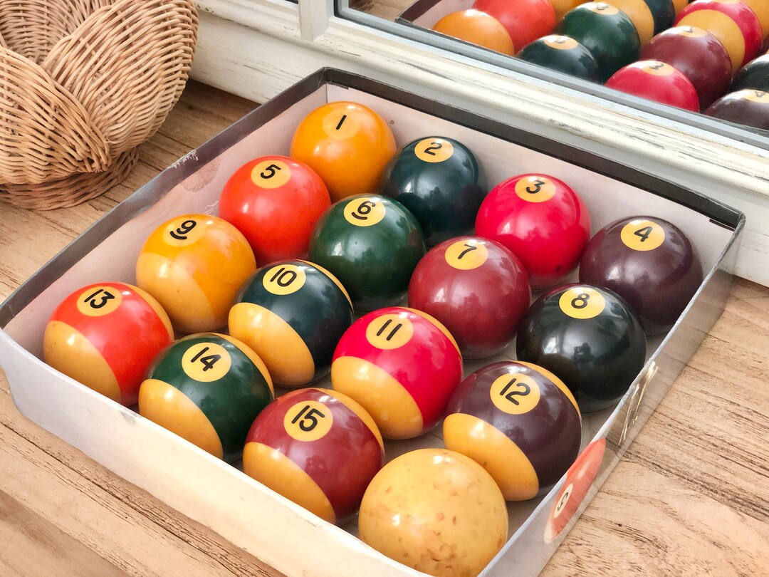 Vintage Pool Balls Billiards Full Set of 16 Complete - Etsy