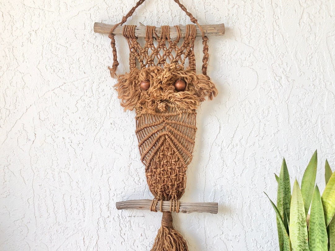 Retro 1970s Macrame Owl Jute Wall Hanging Vintage Handmade Home Decor ...