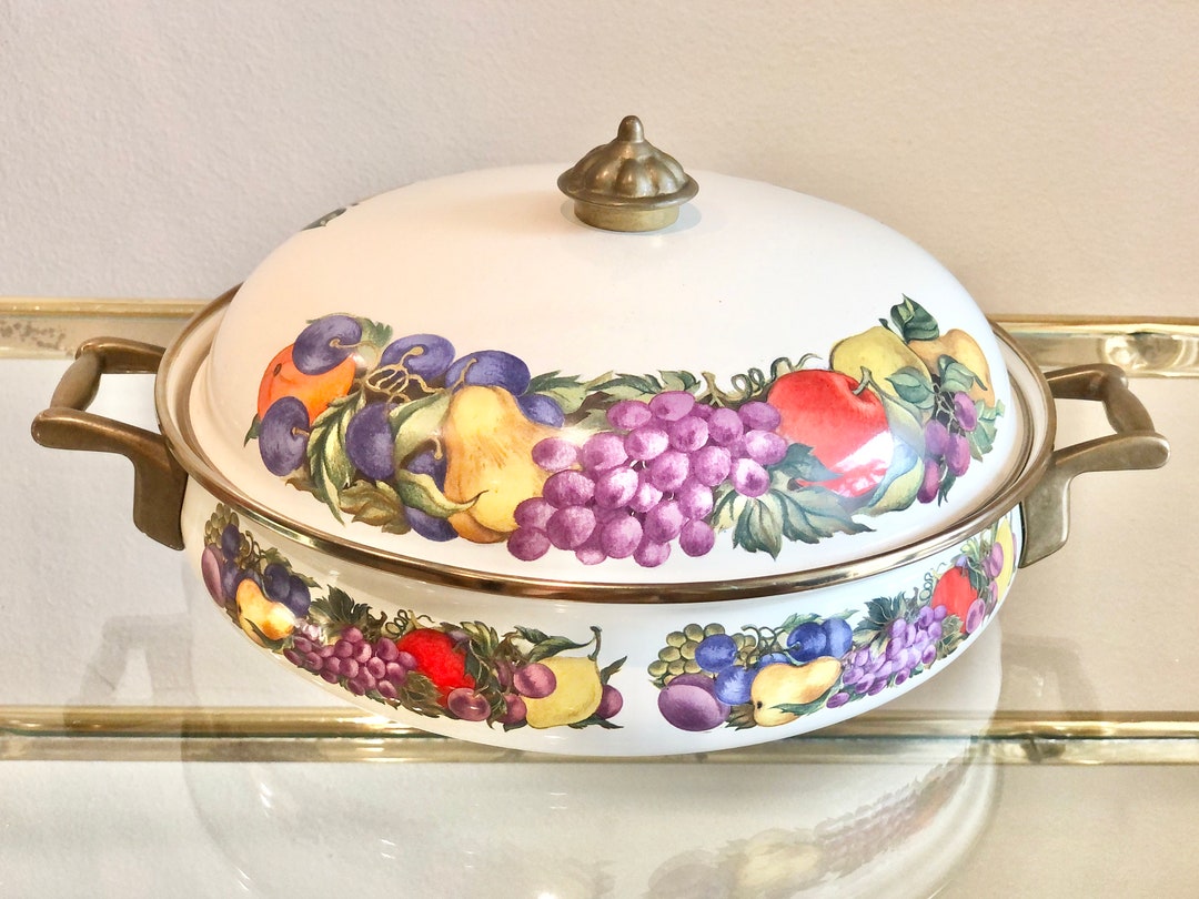Vintage Enamelware Cornucopia Harvest Fruit Casserole Pot With - Etsy