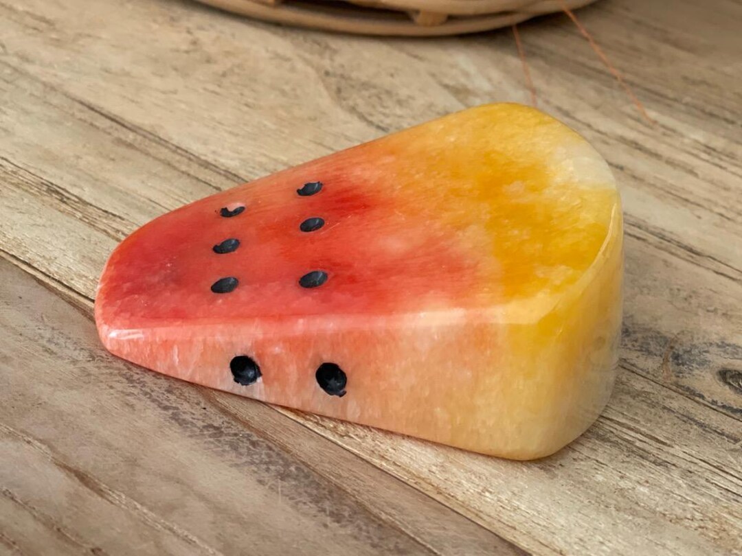 Midcentury Alabaster Stone Watermelon Slice Yellow and Pink | MCM ...
