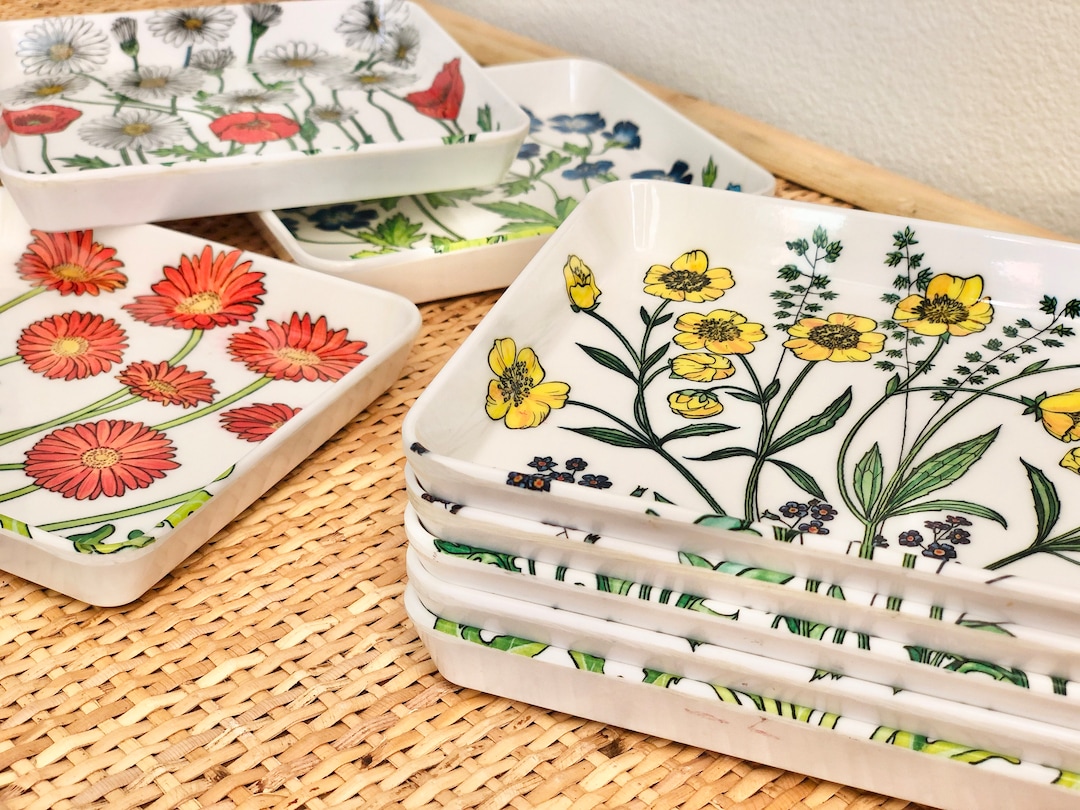 Set of 8 Vintage Melamine Mebel Floral Snack Trays Housewarming Hostess ...