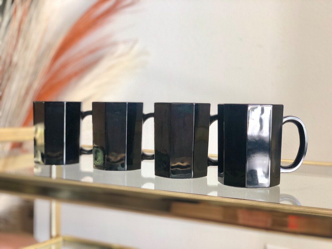 Vintage Black Arcoroc Octime Coffee Mugs - Set of 4 Retro Mugs - Etsy