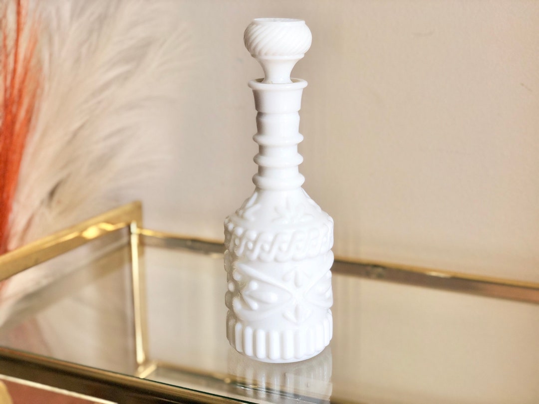 Vintage White Milk Glass Decanter: Mid-century Jim Beam Genie Bottle ...