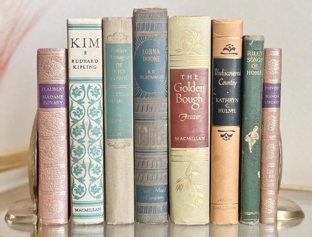 Set of 8 Vintage Decorative Hardcover Books Neutral Classic Literature ...