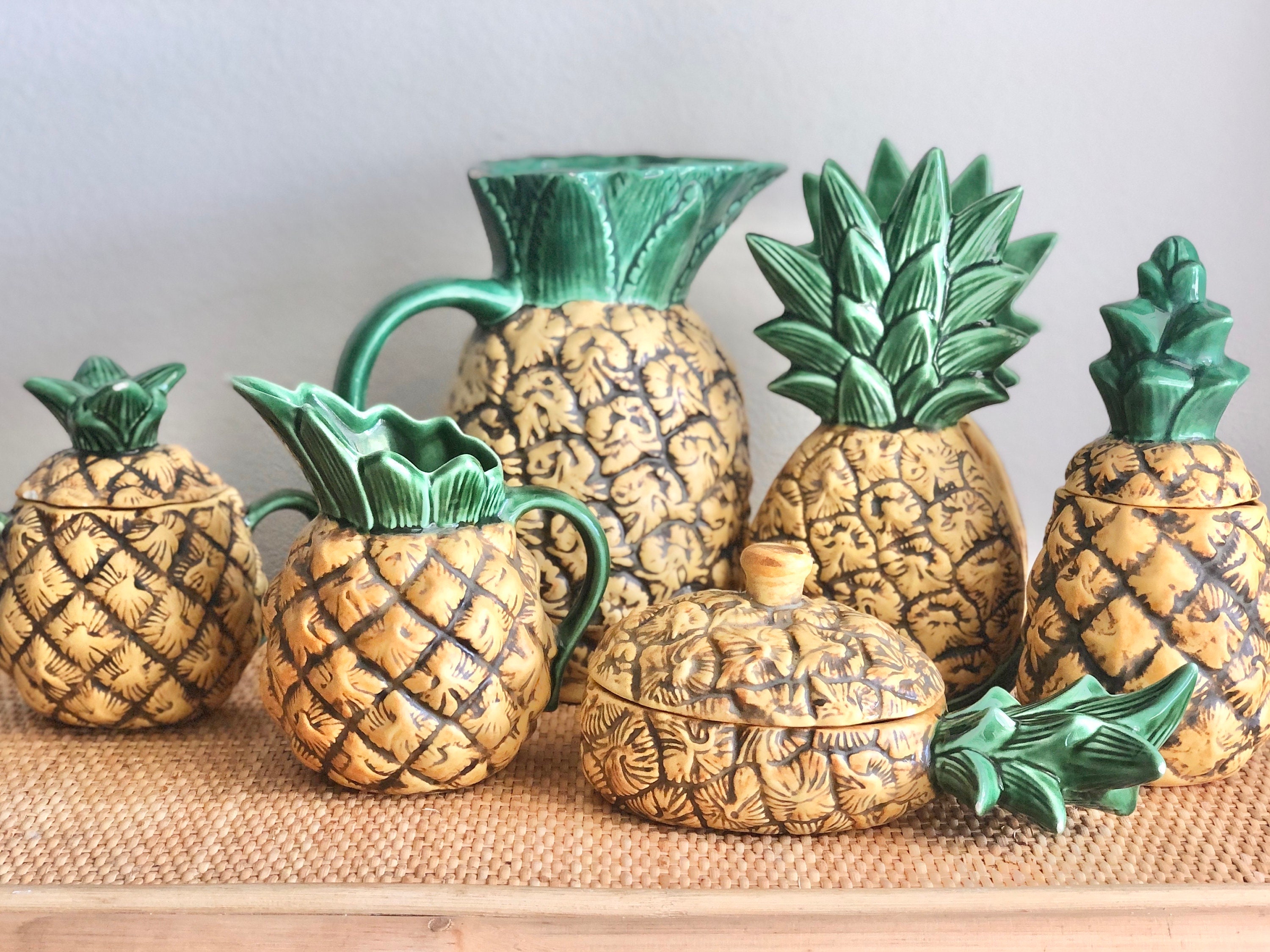 6-piece Vintage Pineapple Pottery Serving Set Creamer Sugar Bowl ...