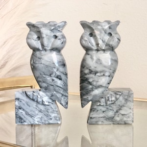Grey Solid Marble Stone Pair of Owl Bookends | Book Ends Gift Library ...