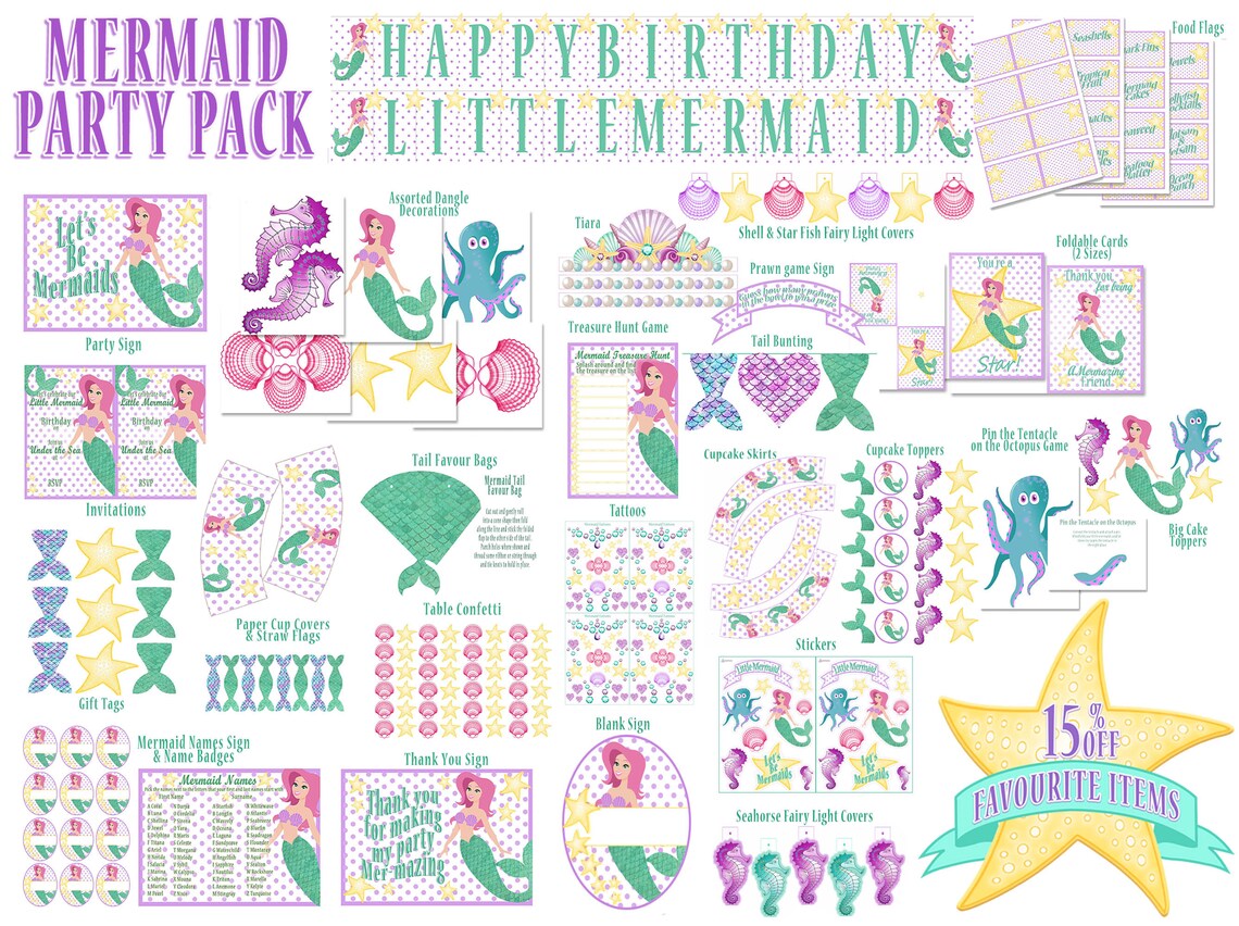 Printable Mermaid Party Pack - Etsy