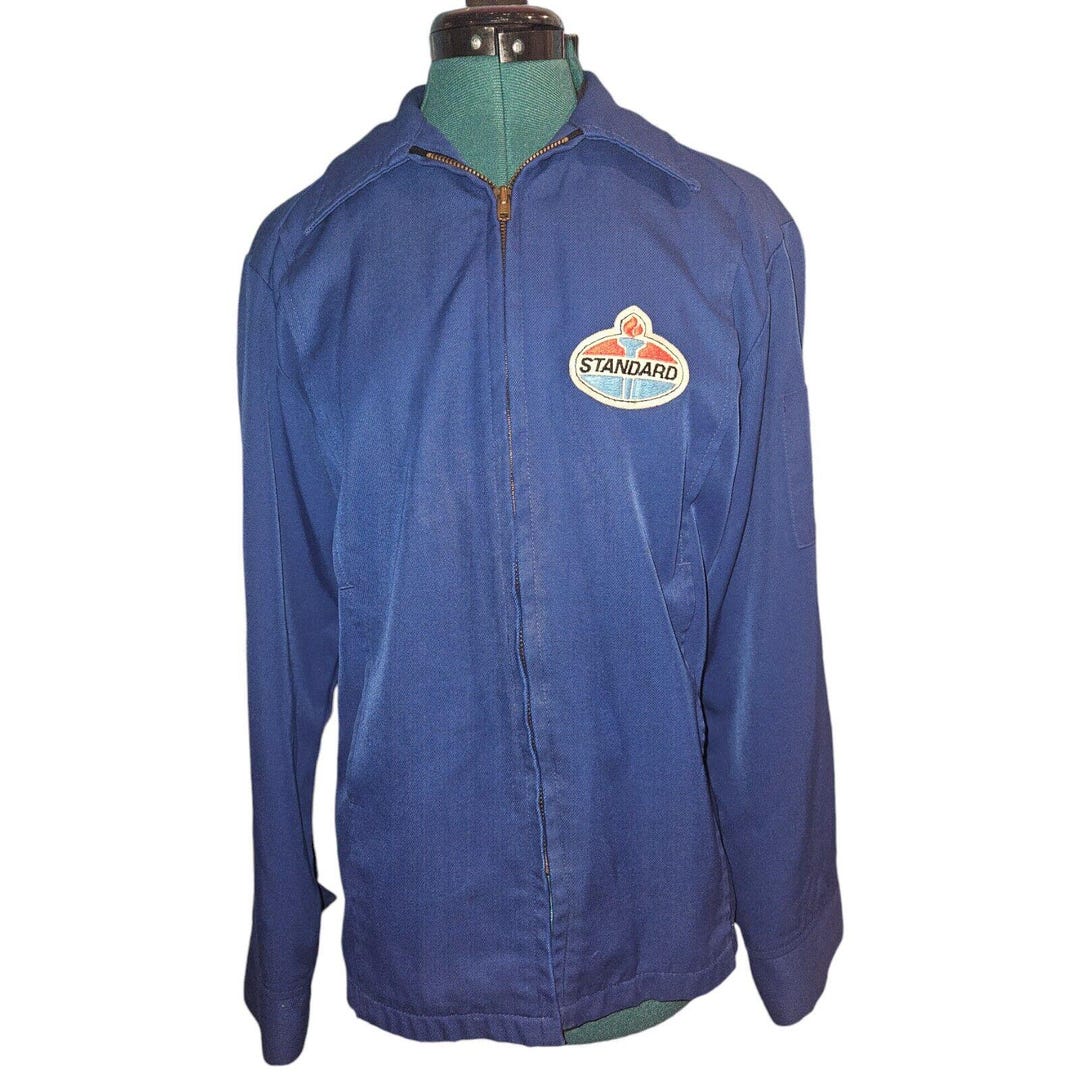 Vintage 1970s Blue Standard Oil Gas Station Attendant Coat Mens Size ...