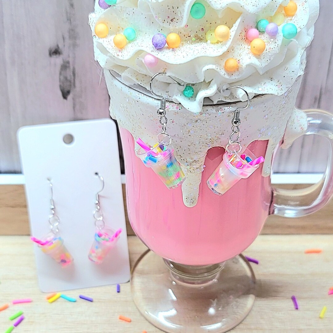 Pink Candy Sprinkle Milkshake Earrings Sweet and Whimsical Accessories ...