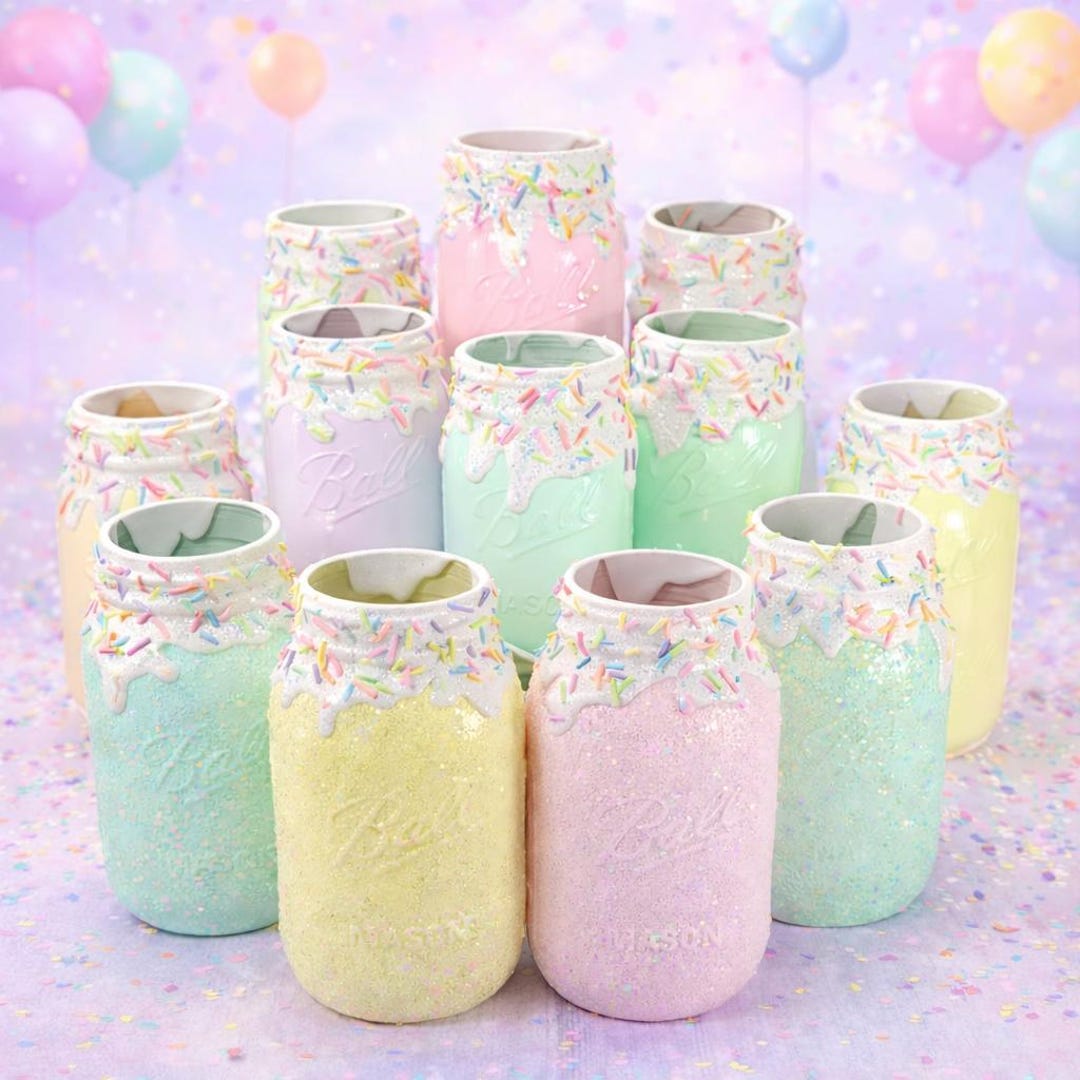 Pastel Sprinkle Jars, Candyland Party Decor, Baby Shower Centerpieces ...