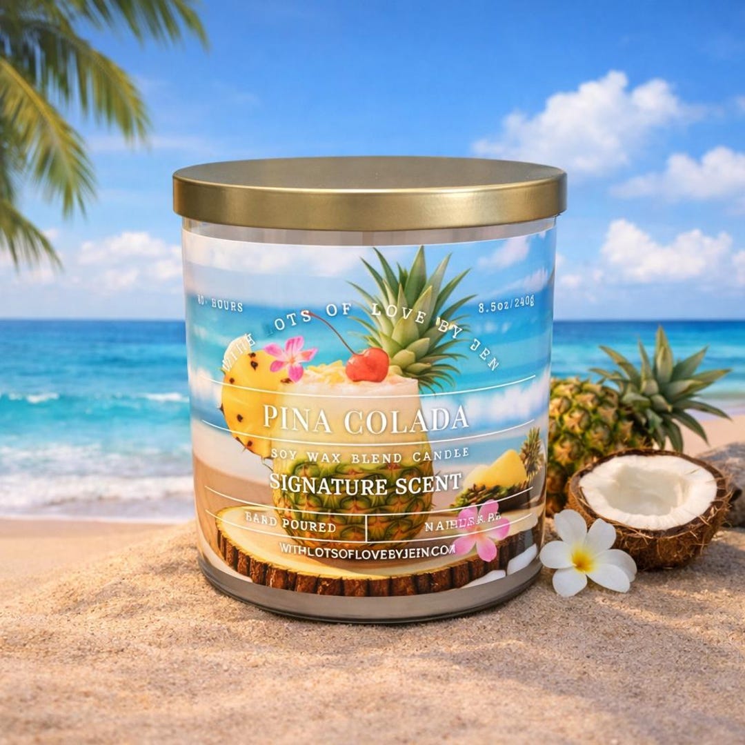 Pina Colada Candle, Tropical Coconut Pineapple Scent, Sweet Summer Soy ...