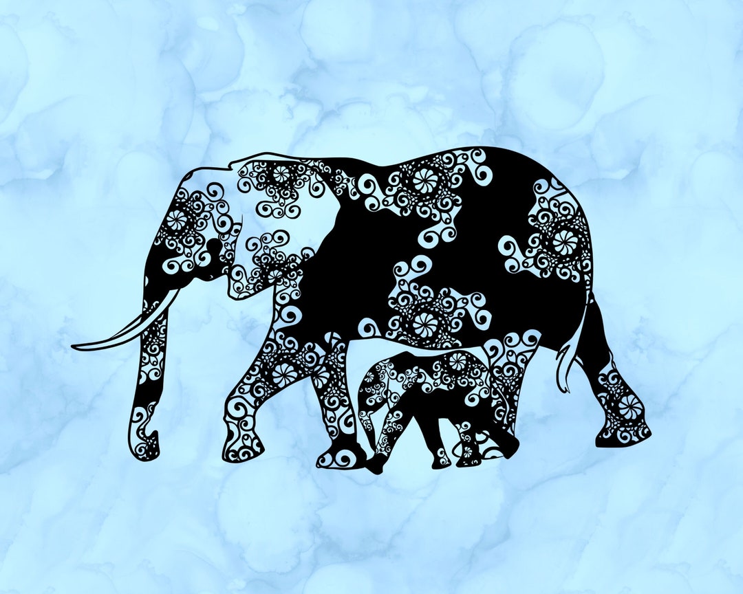 Elephant Mom and Baby Zentangle Decal - Etsy