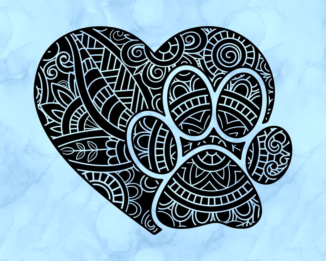 Paw Print and Heart Zentangle Decal - Etsy