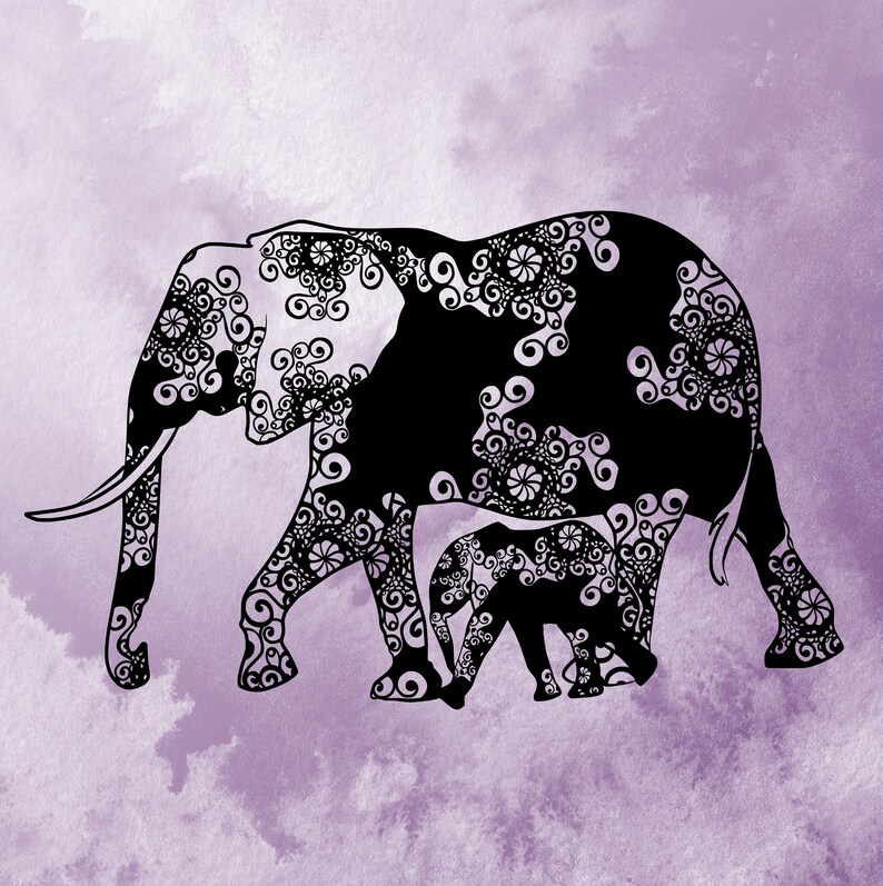 Elephant mom and baby zentangle decal | Etsy