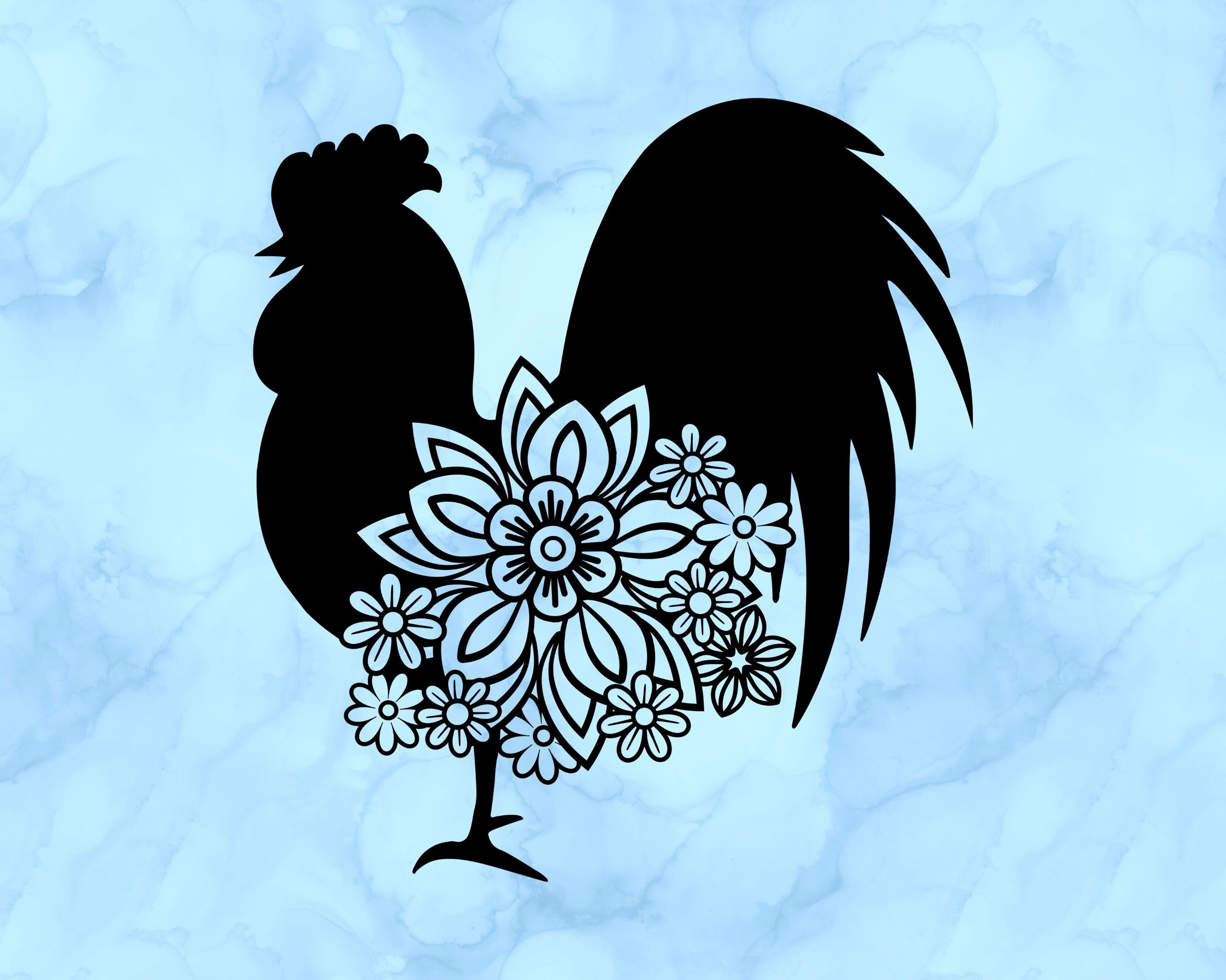 Floral rooster decal | Etsy