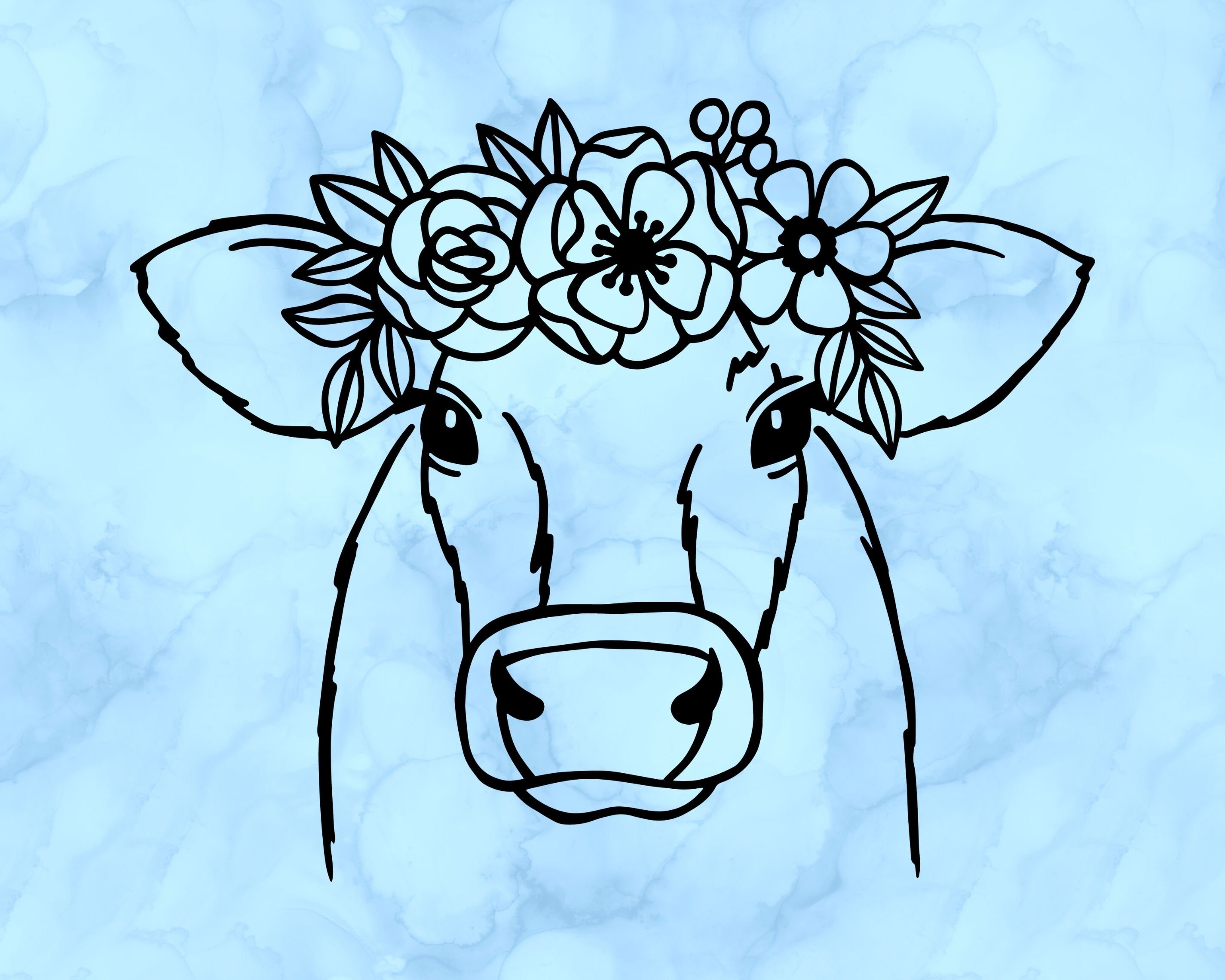 Floral cow decal | Etsy