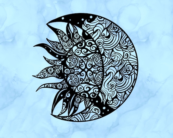 Sun and Moon Zentangle Decal - Etsy