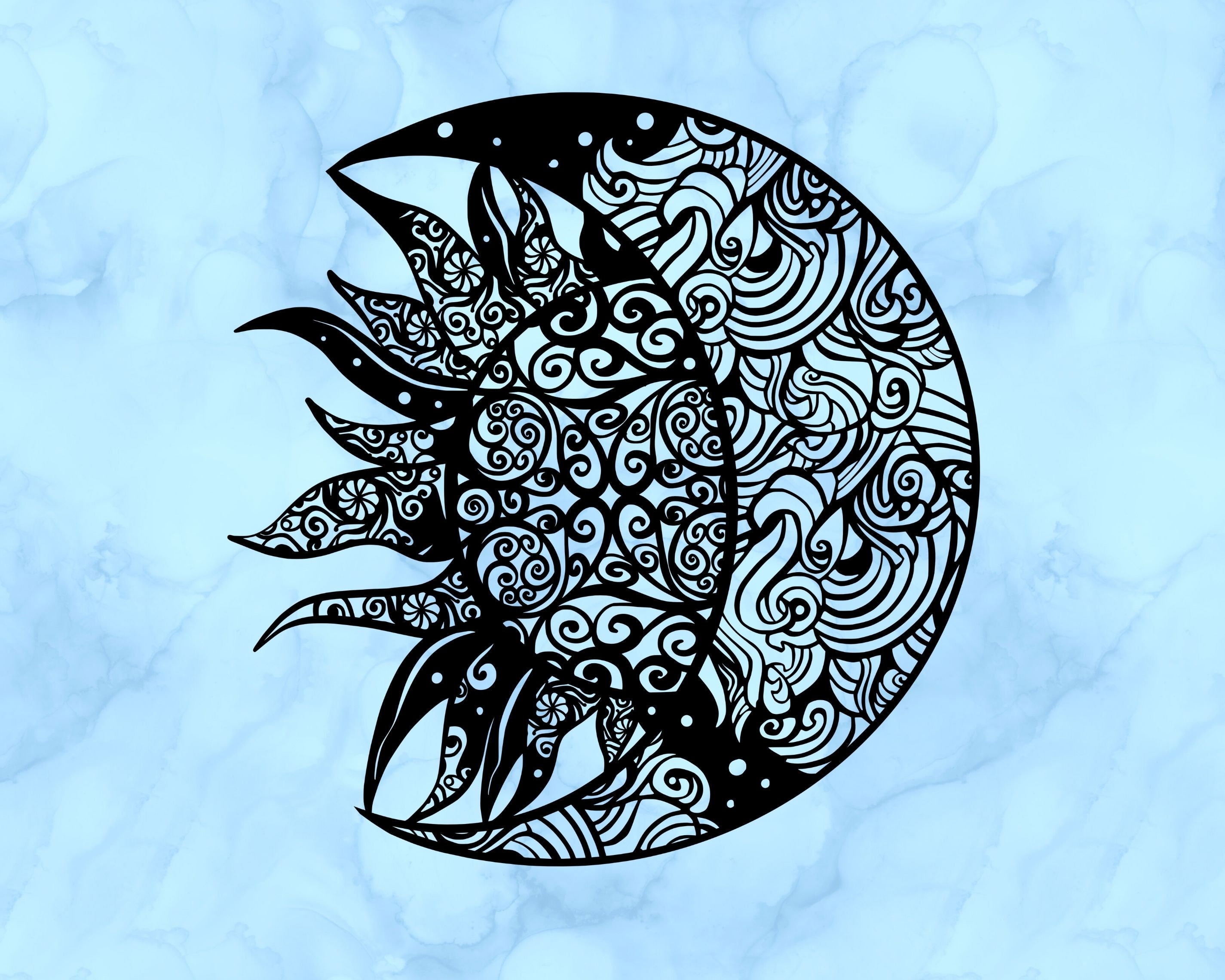 Sun and Moon Zentangle Decal - Etsy