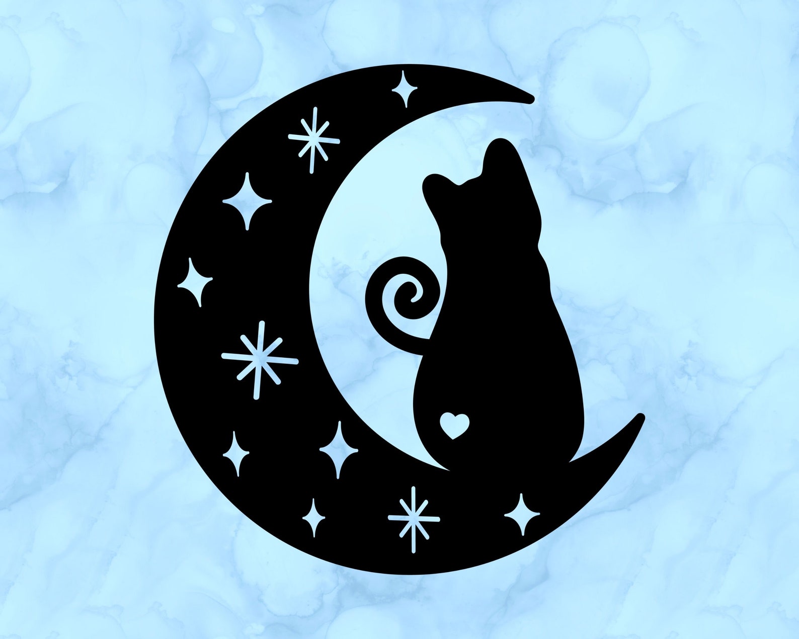 Moon and Stars Cat on Moon Decal - Etsy