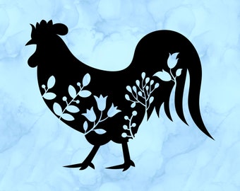 Floral Rooster Svg - Etsy
