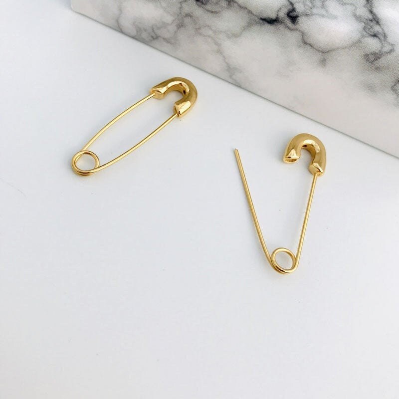 Quirky Safety Pin Threader Earrings 18k Gold Plated Clothing - Etsy