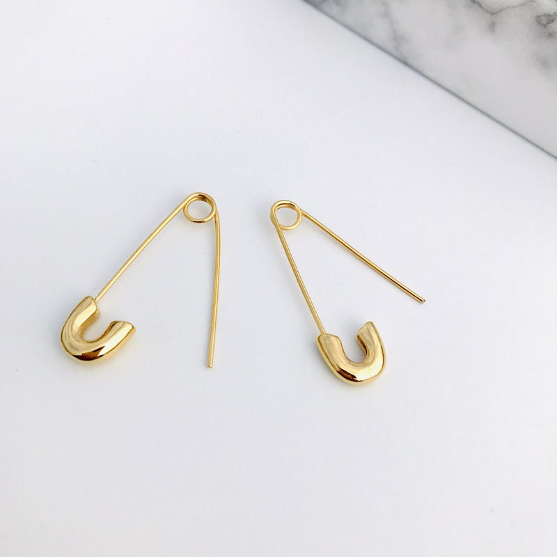 Quirky Safety Pin Threader Earrings 18k Gold Plated Clothing - Etsy